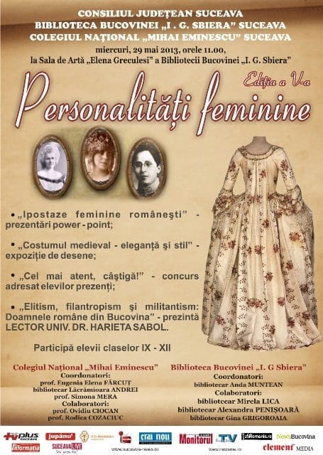 „Personalitati feminine”, la Biblioteca Bucovinei
