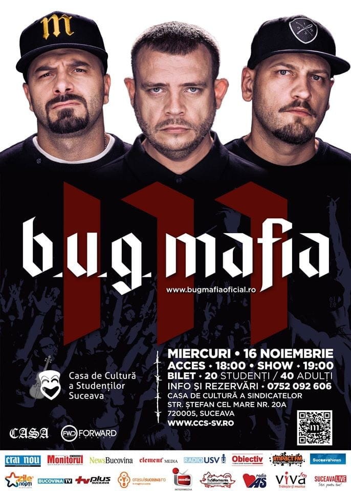 Legendara trupă B.U.G. MAFIA va concerta la Suceava