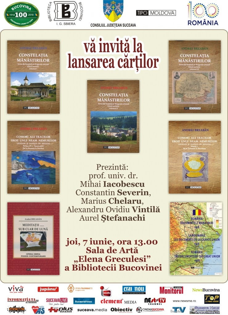 Lansări de carte, joi, la Biblioteca Bucovinei „I. G. Sbiera” Suceava